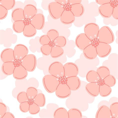 Vector Floral Seamless Pattern Pink Flowers On White Background