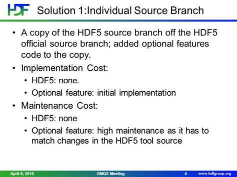 April 6 2010GMQS Meeting1 Optional Feature Support In HDF5 Tools