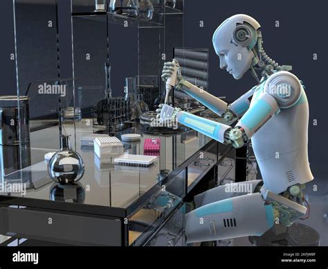 Humanoid Robot Working In Laboratory Conceptual Illustration Stock
