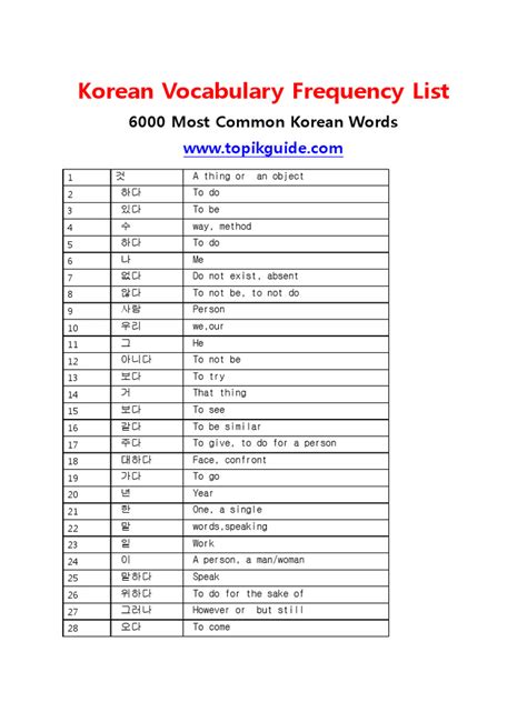 6000 Most Common Korean Words Pdf