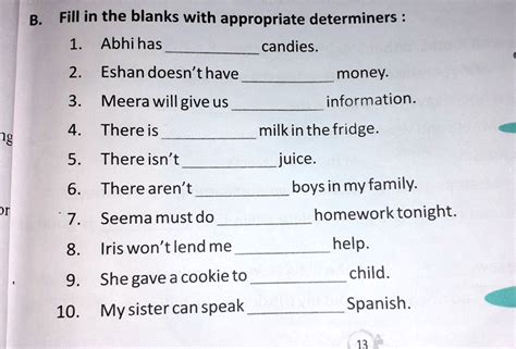 Fill In The Blanks With Appropriate Determiners B Fill In The Blanks
