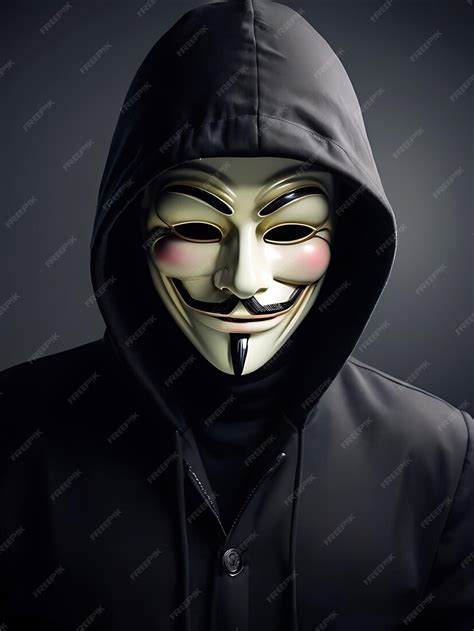 Premium Photo Hacker Wearing The Anonymous Mask And Hoodie On Dark Binary Code Background