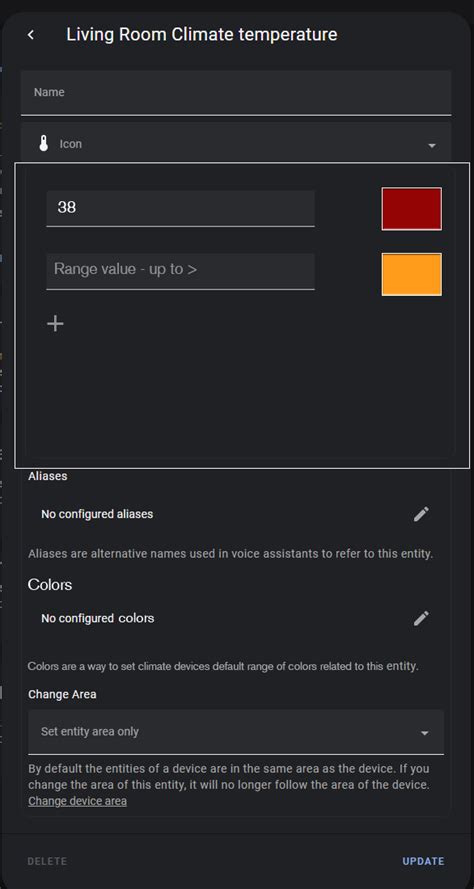 Temperature Entity Color Option To Add To The Direction Of The More