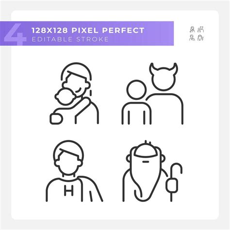 Characters Pixel Perfect Linear Icons Set Archetypes Mother Hero And