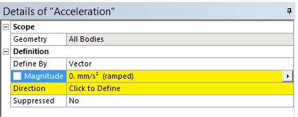 How To Apply Acceleration On Particular Body In Assembly In Ansys But Not Using Nodal Force