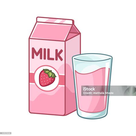 딸기 우유와 우유 판지 상자 클립 아트의 키 큰 유리 귀여운 심플한 플랫 벡터 일러스트 디자인 딸기 과일 맛 요구르트 유제품 음료 인쇄 스티커 인포 그래픽 요소 등 머그에