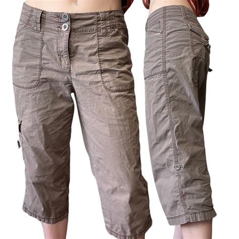 Brown Cargo Capris Measurements Waist 32” Rise Depop
