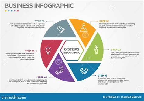 Visual Data Presentation Cycle Diagram With 6 Options Stock Vector