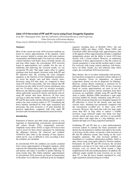 Pdf Joint Avo Inversion Of Pp And Ps Waves Using Exact Zoeppritz Equation