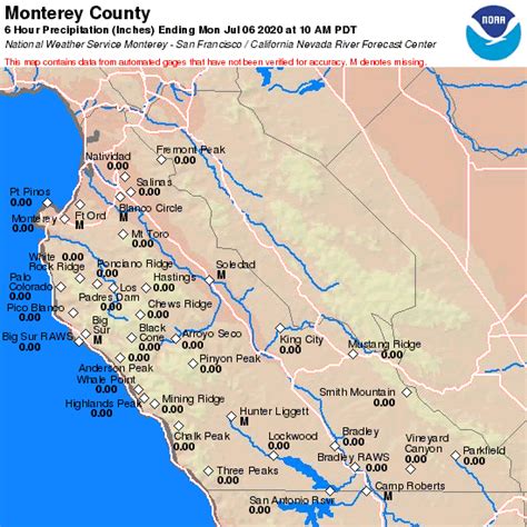 Cnrfc Hydrology Observed Precipitation Past 6 Hours Monterey County