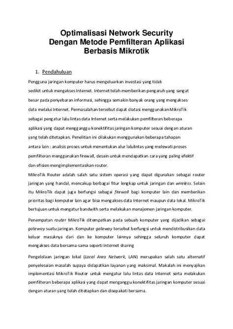 Doc Optimalisasi Network Security Dengan Metode Pemfilteran Aplikasi Berbasis Mikrotik