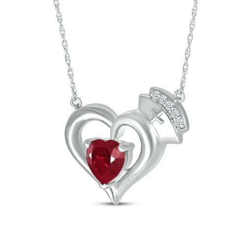 Heart Shaped Lab Created Ruby And White Lab Created Sapphire Nurse Necklace Sterling Silver 17 Kay