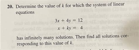 Solved Determine The Value Of K For Which The System Of Chegg