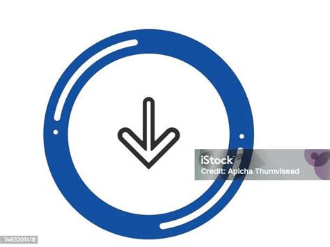 검은색 둥근 화살표 아래쪽 파란색 원 아이콘 흰색으로 분리된 평면 기호 다운로드 아래쪽 버튼 기호 웹 사이트 및 모바일 앱을 위한 현대적인 평면 디자인 스타일 흰색 배경에