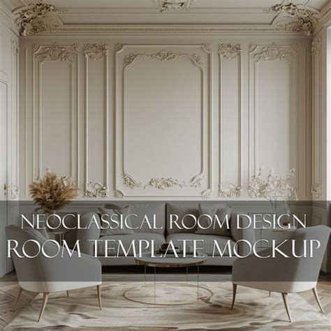 Neoclassical Chic Room Template Mockup Living Room Design Cream