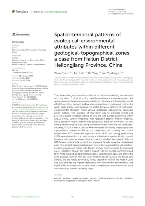 Pdf Spatial Temporal Patterns Of Ecological Environmental Attributes Within Different