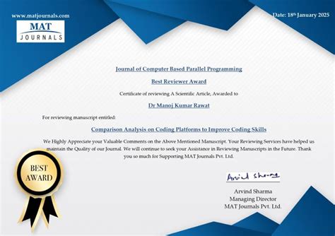 Dr Manoj Kumar Rawat On Linkedin One More Reviewer Award