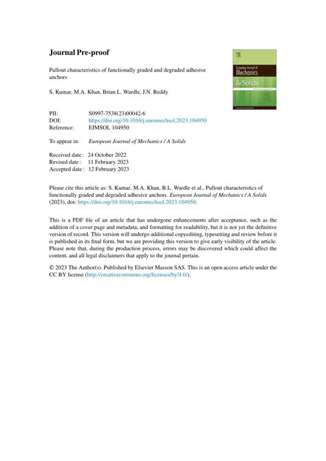 Pdf Pullout Characteristics Of Functionally Graded And Degraded Adhesive Anchors