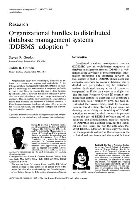 Pdf Organizational Hurdles To Distributed Database Management Systems Ddbms Adoption