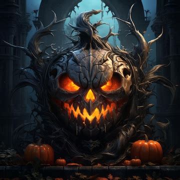 Premium Ai Image Scary Pumpkin Wallpaper 3d Gothic Art