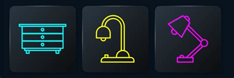 서랍 테이블 램프 및 테이블 램프의 라인 상자를 설정합니다 검은 색 사각형 버튼 벡터 가구에 대한 스톡 벡터 아트 및 기타 이미지 가구 검은색 금속 Istock