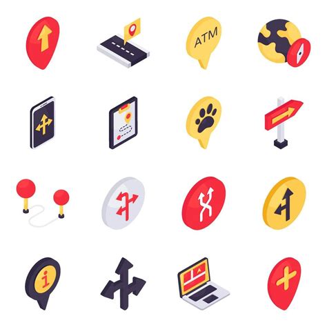 Set Of Location Isometric Icons Vector Art At Vecteezy