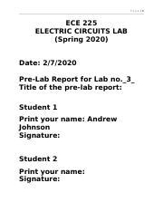 PreLab Complete Docx Page ECE ELECTRIC CIRCUITS LAB Spring Date Pre