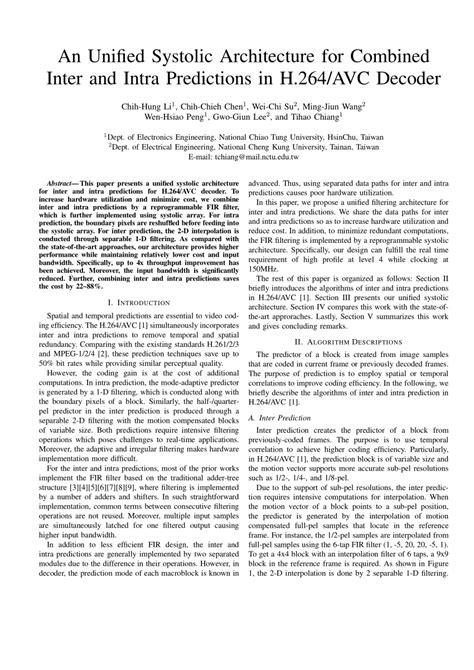 Pdf A Unified Systolic Architecture For Combined Inter And Intra