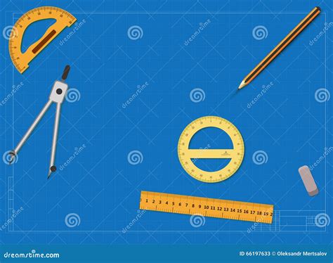 Engineering Drawing On A Blue Background And Tools Stock Vector
