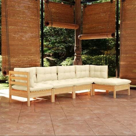 5 Piece Garden Lounge Set With Cream Cushions Pinewood Vidaxl Big W