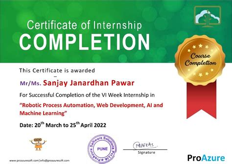 sanjay pawar on linkedin internship completion in proazuare