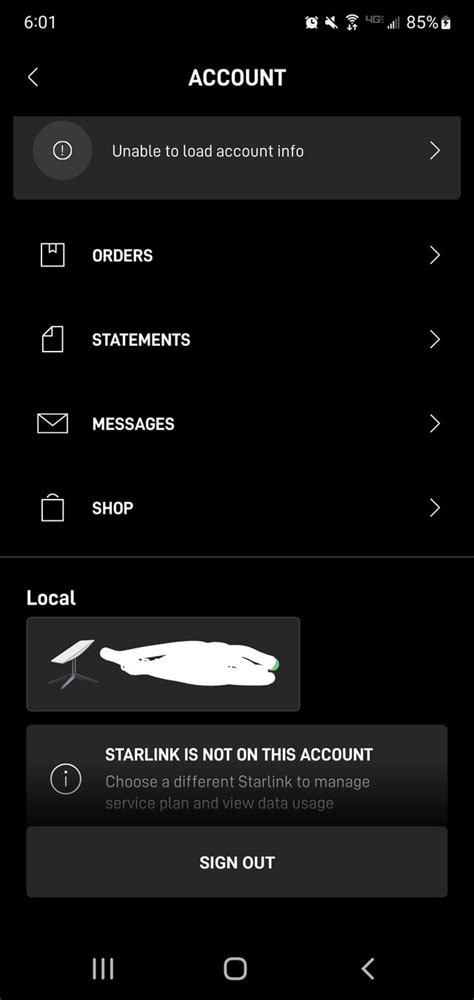 account info gone after app update r starlink