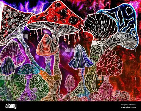 Trippy Mushrooms Drawing