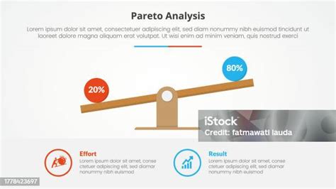 파레토 원리 분석 80 20 규칙 템플릿 인포 그래픽 개념 나무 저울 및 원형 상자 정보와 슬라이드 프리젠 테이션 플랫 스타일의 2 점 목록 인포그래픽에 대한 스톡 벡터