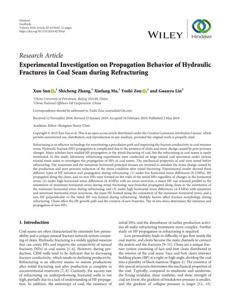 Pdf Experimental Investigation On Propagation Behavior Of Hydraulic Fractures In Coal Seam