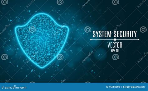 A Glowing Blue Shield Of Programming Symbols System Security High Tech Neon Shield Strong