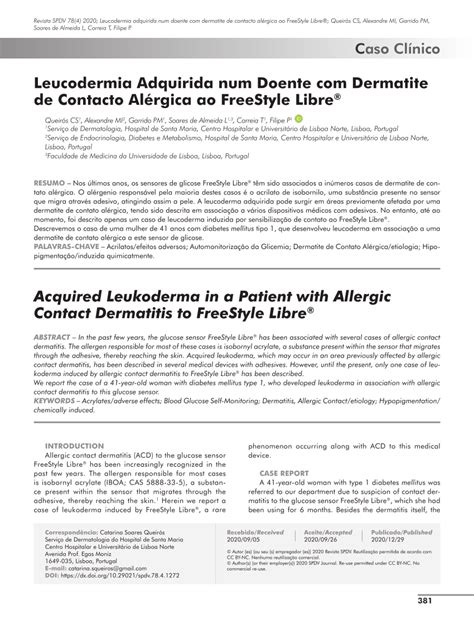 Pdf Acquired Leukoderma In A Patient With Allergic Contact Dermatitis To Freestyle Libre®