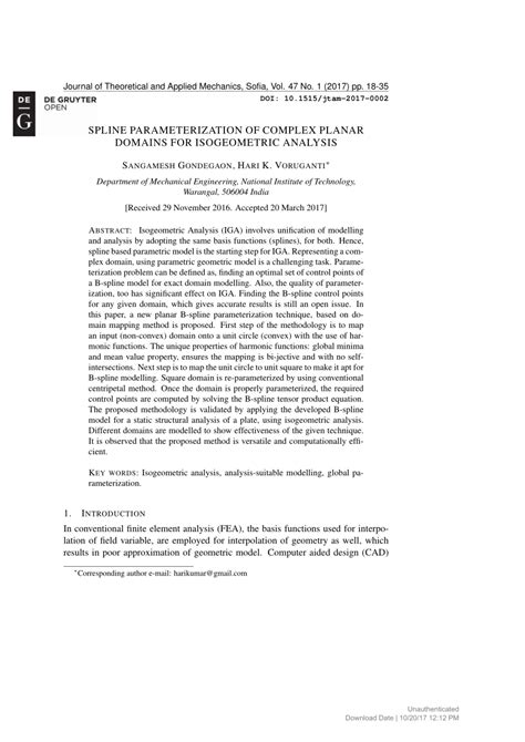 Pdf Spline Parameterization Of Complex Planar Domains For Isogeometric Analysis