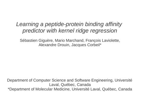 Learning A Peptide Protein Binding Affinity Predictor With Kernel Ridge