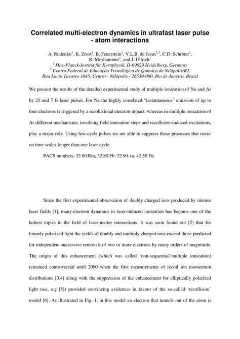 Pdf Correlated Multielectron Dynamics In Ultrafast Laser Pulse