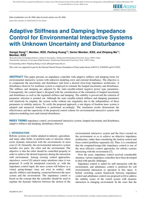 Pdf Adaptive Stiffness And Damping Impedance Control For Environmental Interactive Systems