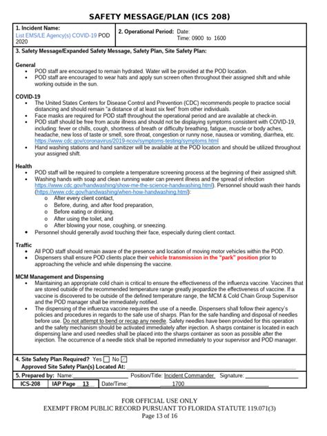 013 Ics 208 Safety Message Sample Pdf