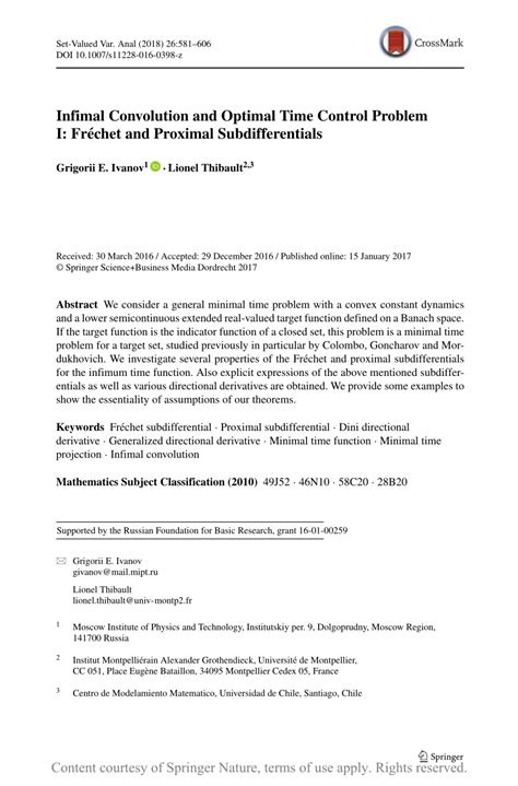 Infimal Convolution And Optimal Time Control Problem I Fréchet And Proximal Subdifferentials