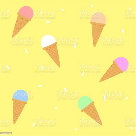 와플 콘에 핑크 아이스크림과 매끄러운 패턴 손으로 그린 벡터 그림 여름 직물 디자인 0명에 대한 스톡 벡터 아트 및 기타 이미지 0명 과일 귀여운 Istock