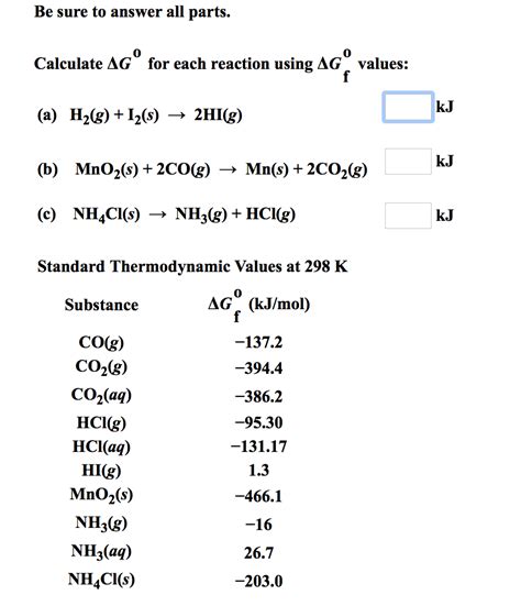 Solved Calculate ΔG for each reaction using ΔGf values Chegg