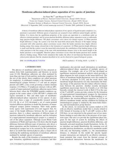 Pdf Membrane Adhesion Induced Phase Separation Of Two Species Of Junctions