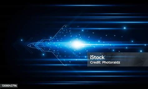 고속 컨셉 화살 빛의 형태로 전투기 밖으로 기술 배경 하이테크 통신 개념 혁신 배경 벡터 디자인 전투기에 대한 스톡 벡터 아트 및 기타 이미지 Istock