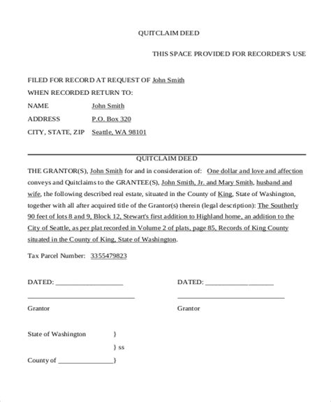 Free 8 Sample Quick Claim Deed Forms In Pdf Ms Word