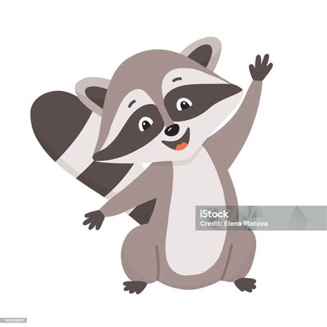 손을 흔드는 재미있는 귀여운 만화 너구리 흰색에 고립 된 작은 너구리 캐릭터의 벡터 일러스트 레이 션 너구리 너구리과에 대한 스톡 벡터 아트 및 기타 이미지 Istock