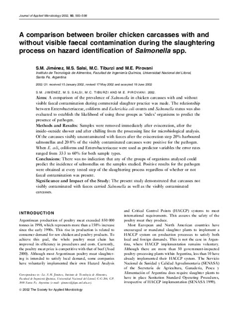 Pdf A Comparison Between Broiler Chicken Carcasses With And Without Visible Faecal